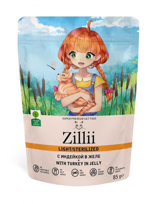 Корм для кошек Zillii Light/Sterilised для стерилизованных с индейкой в ...
